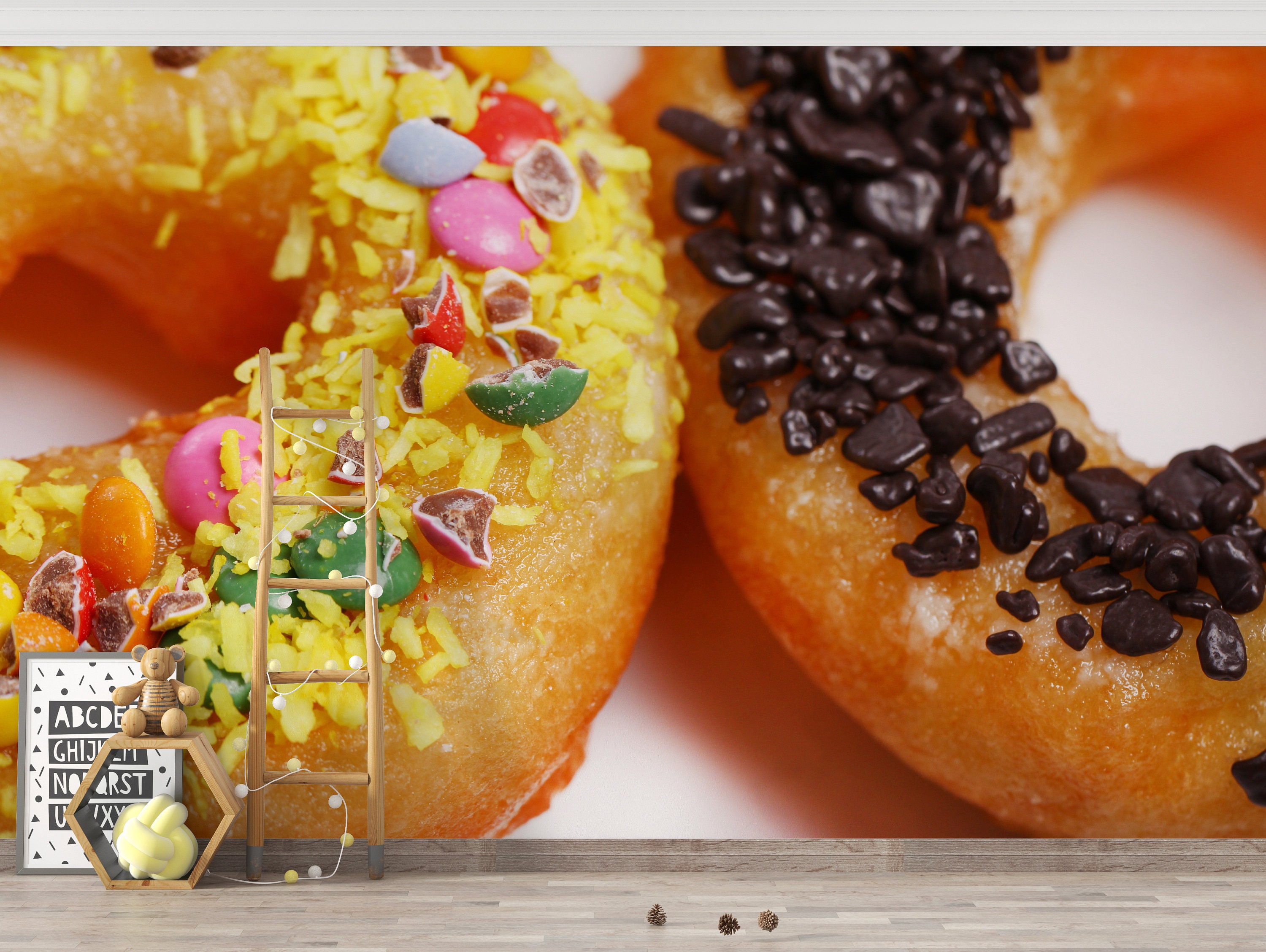 3D Donut Wall Mural/ 3D Donut Wallpaper/ Colorful Wall Mural/ Bakery ...