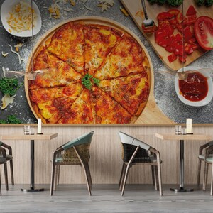 3D Pizza Wallpaper/ Pizza Wall Mural/ Café Wall Mural/ Dining Room Wall ...