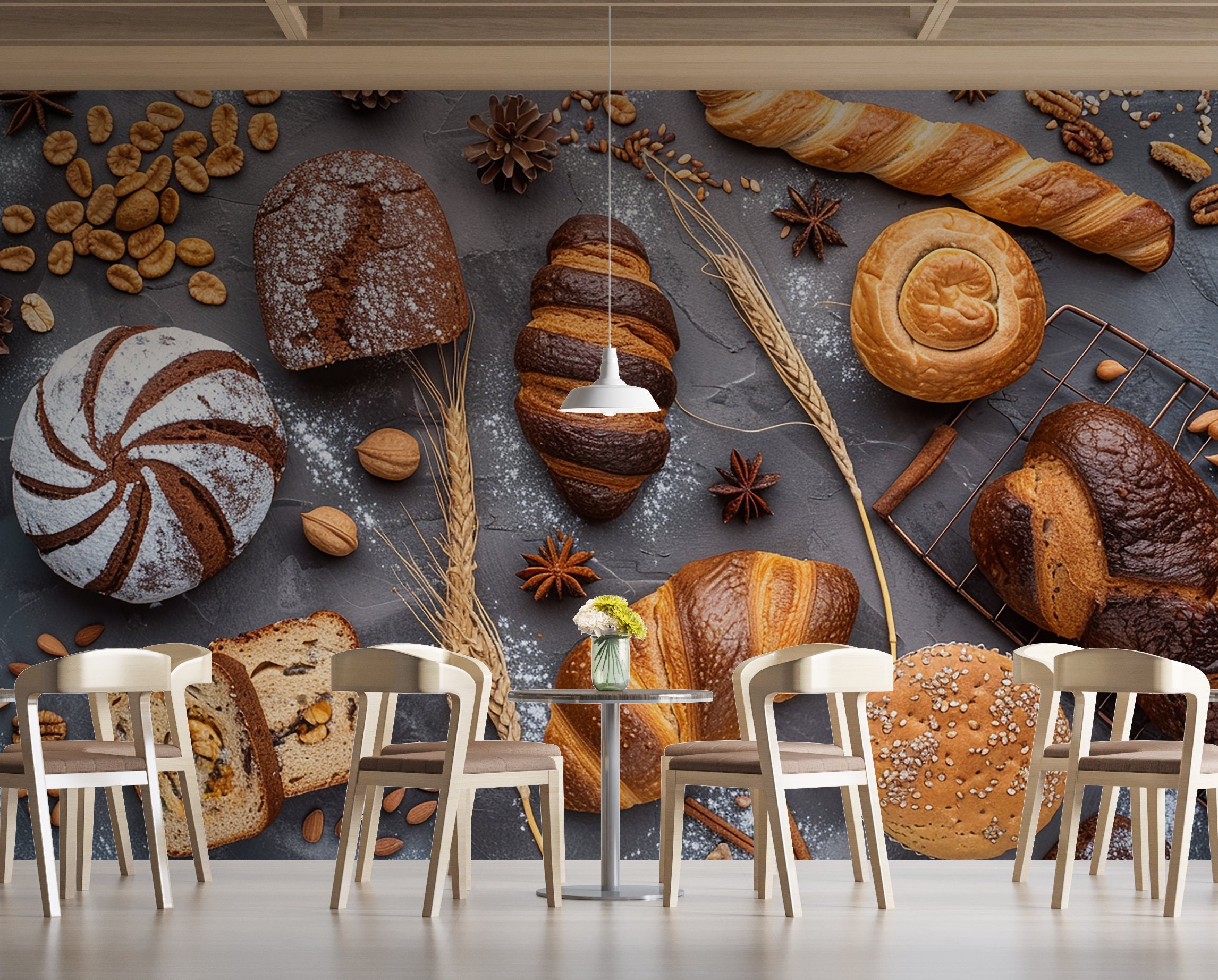 Bakery Wall Mural/ Kitchen Wall Mural/ Colorful Wall Mural/ Bakery Wall ...