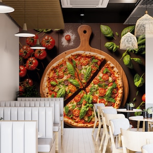 3D Pizza Wallpaper/ Pizza Wall Mural/ Cafe Wall Mural/ Dining Room Wall ...