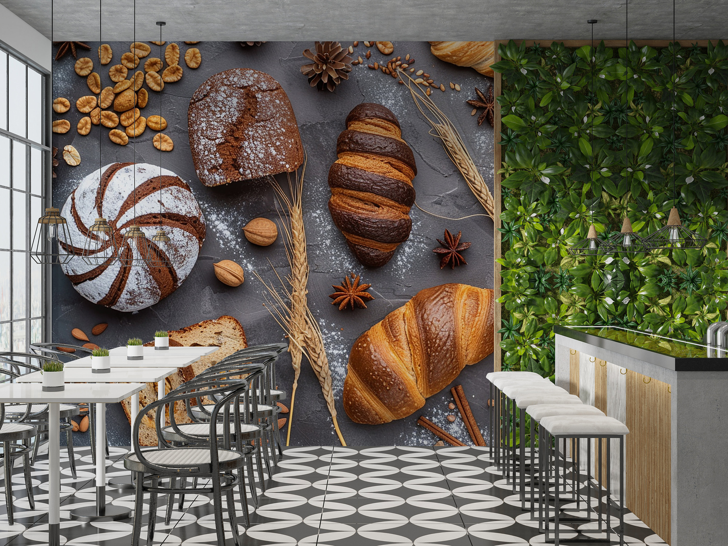 Bakery Wall Mural/ Kitchen Wall Mural/ Colorful Wall Mural/ Bakery Wall ...
