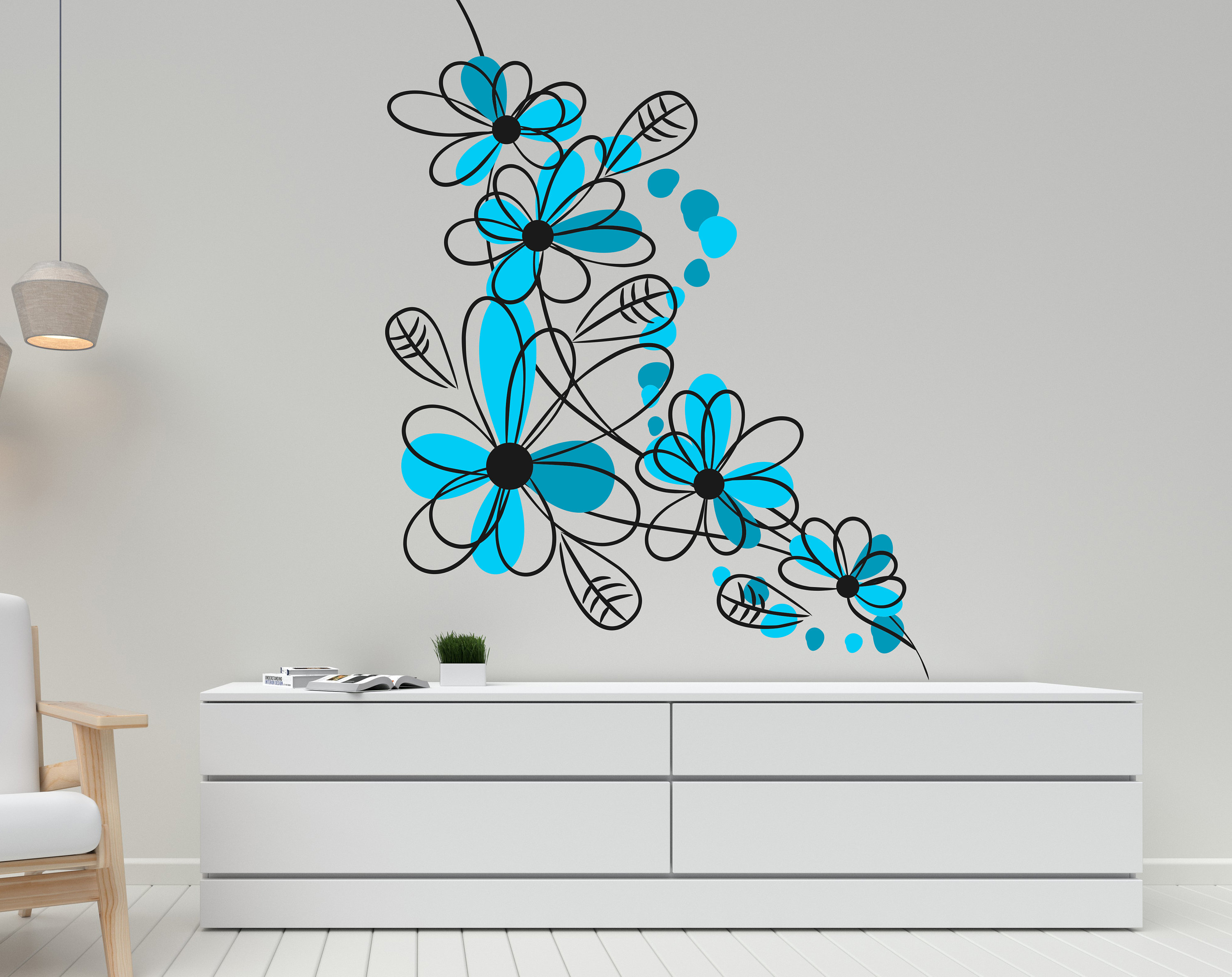 Flower Wall Decal/flowers Wall Decal/flower Decals Wall - Etsy