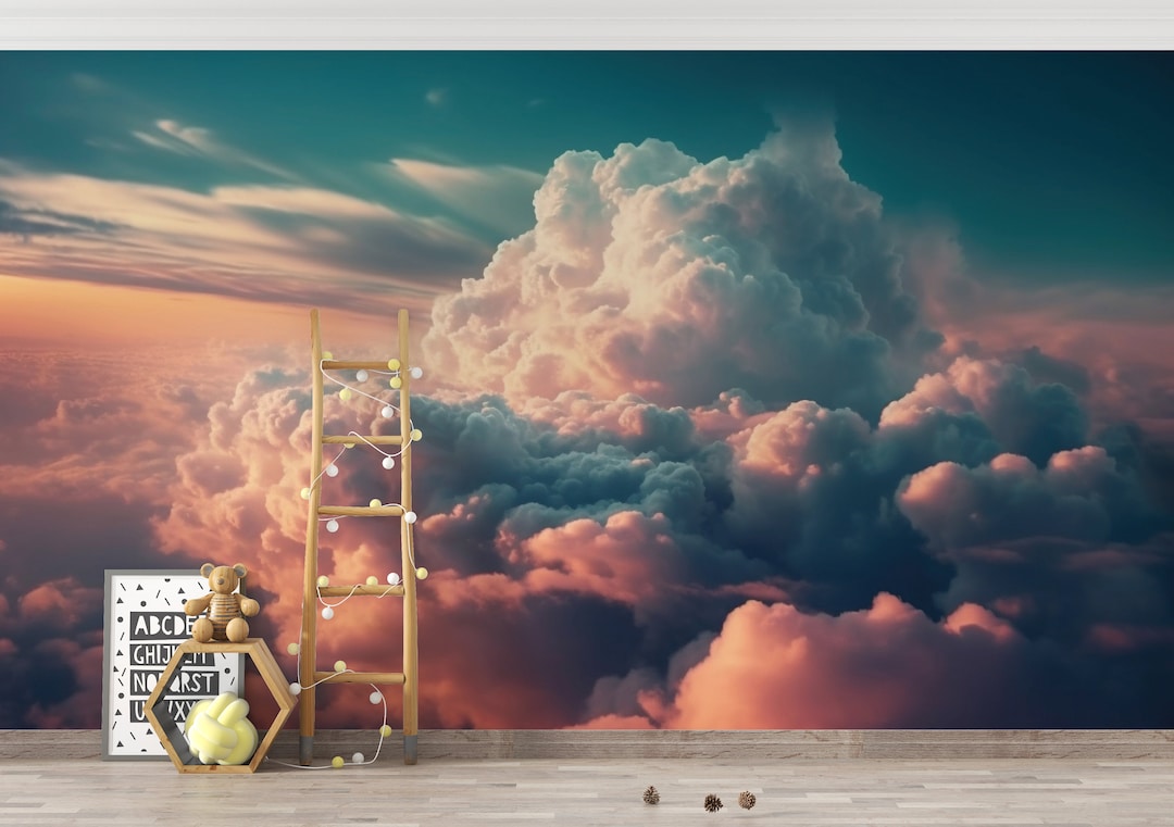 Sky Wall Mural/ Clouds Wall Mural/ Blue Sky Photo Wallpaper/ Pastel ...
