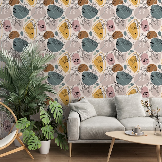 Boho Wallpaper/ Abstract Modern Wallpaper/ Beige Boho Peel and - Etsy