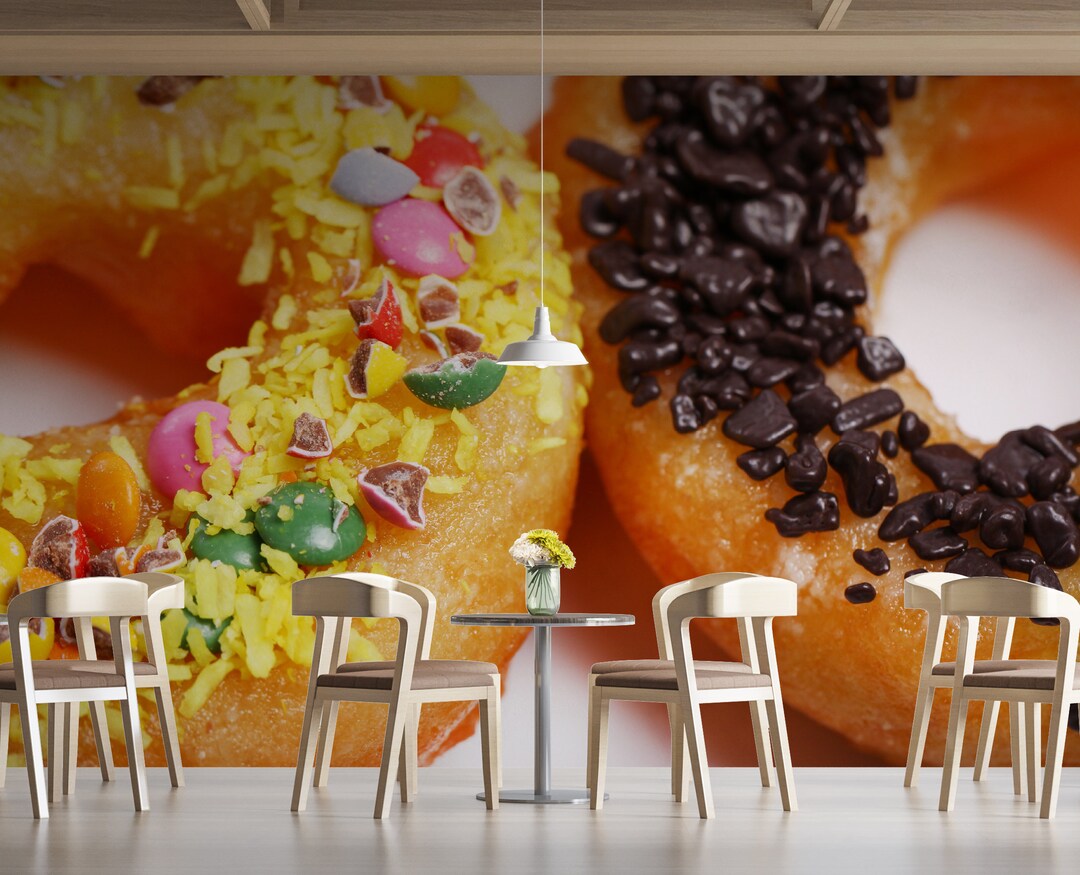 3D Donut Wall Mural/ 3D Donut Wallpaper/ Colorful Wall Mural/ Bakery ...