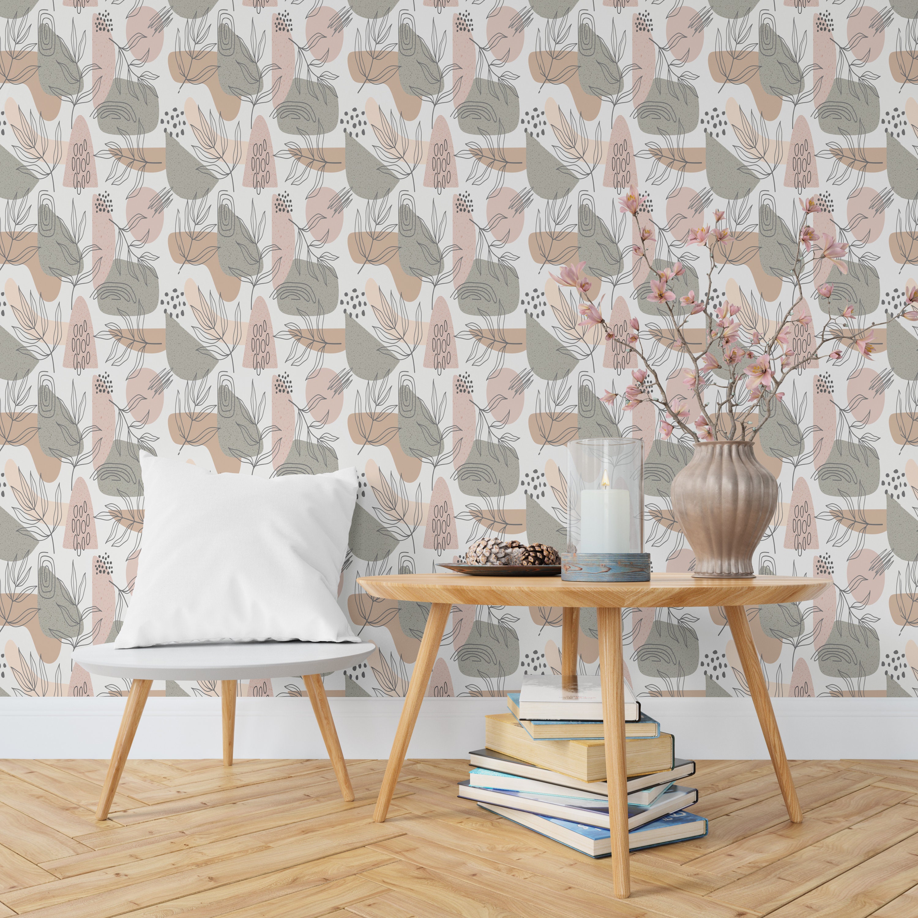 Boho Wallpaper/ Abstract Modern Wallpaper/ Beige Boho Peel and - Etsy