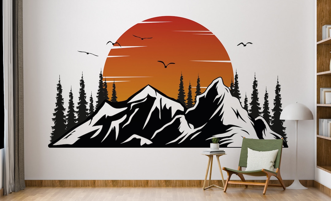 Mountains Wall Decal/mountain Wall Sticker/ Pine Trees Mountains Wall ...