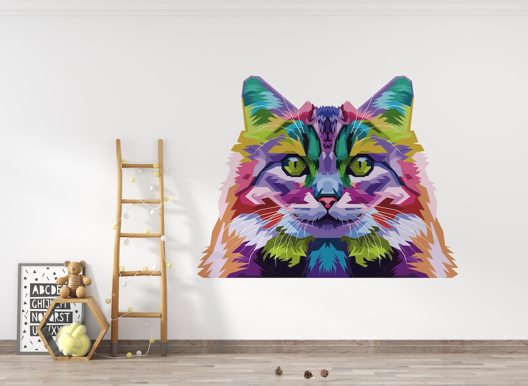 Cat Wall Decal/ Colorful Wall Decal/ Cat Pattern Decal for Nursery/ Cat ...