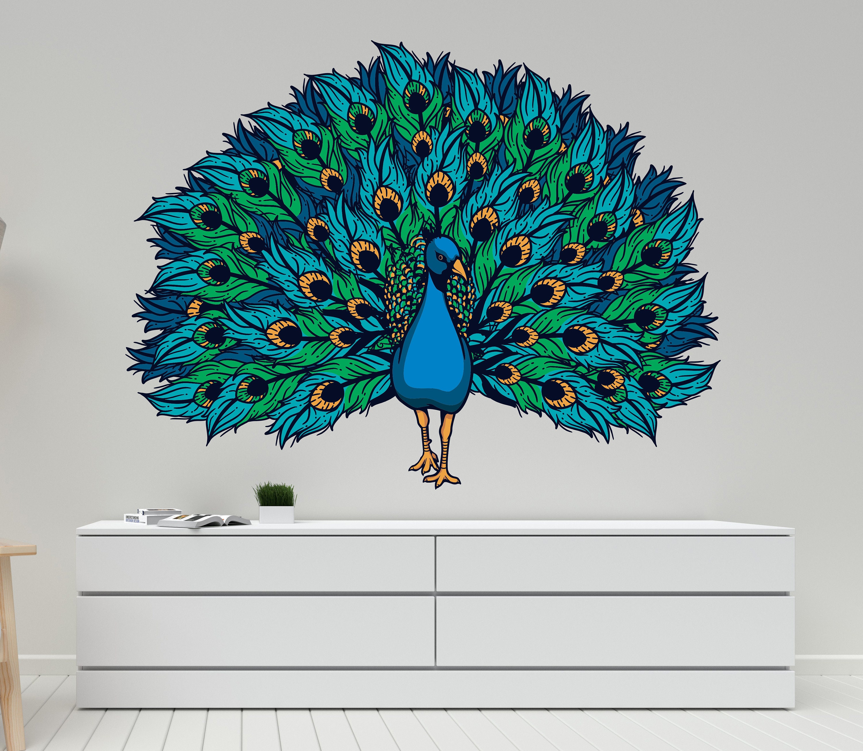 Peacock Wall Decal / Peacock Wall Sticker/ Bird Wall Decor/ | Etsy