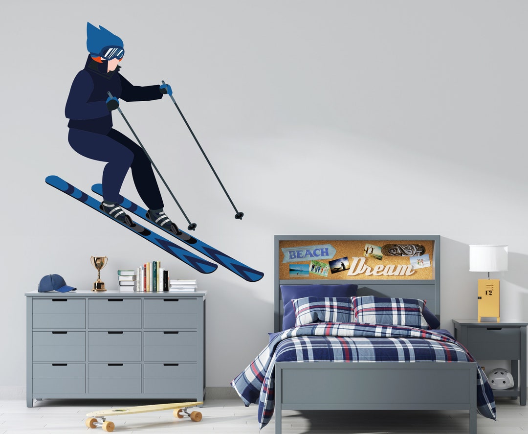 Ski Wall Decal/ Skier Wall Decal/ Ski Jump Decal/ Winter Sports Decal ...