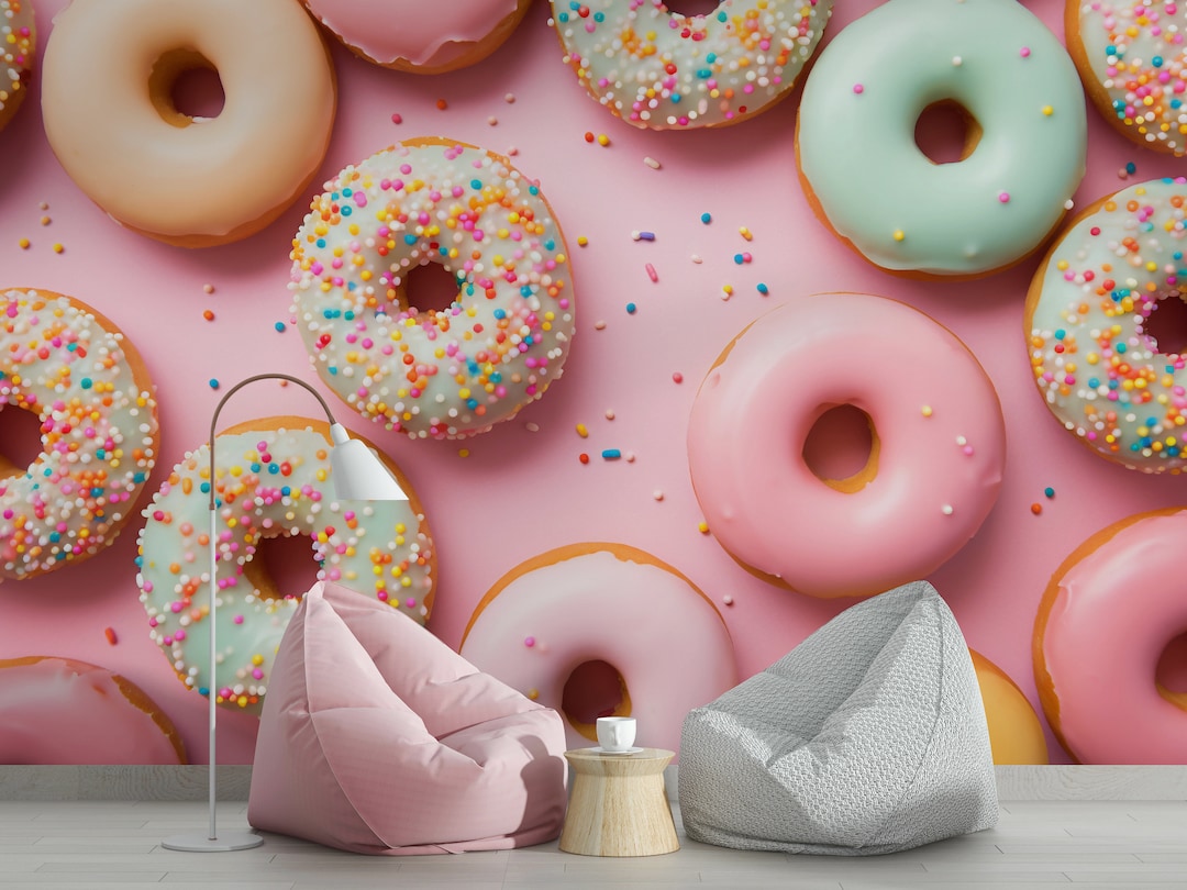 3D Donut Wall Mural/ 3D Donut Wallpaper/ Colorful Wall Mural/ Bakery ...
