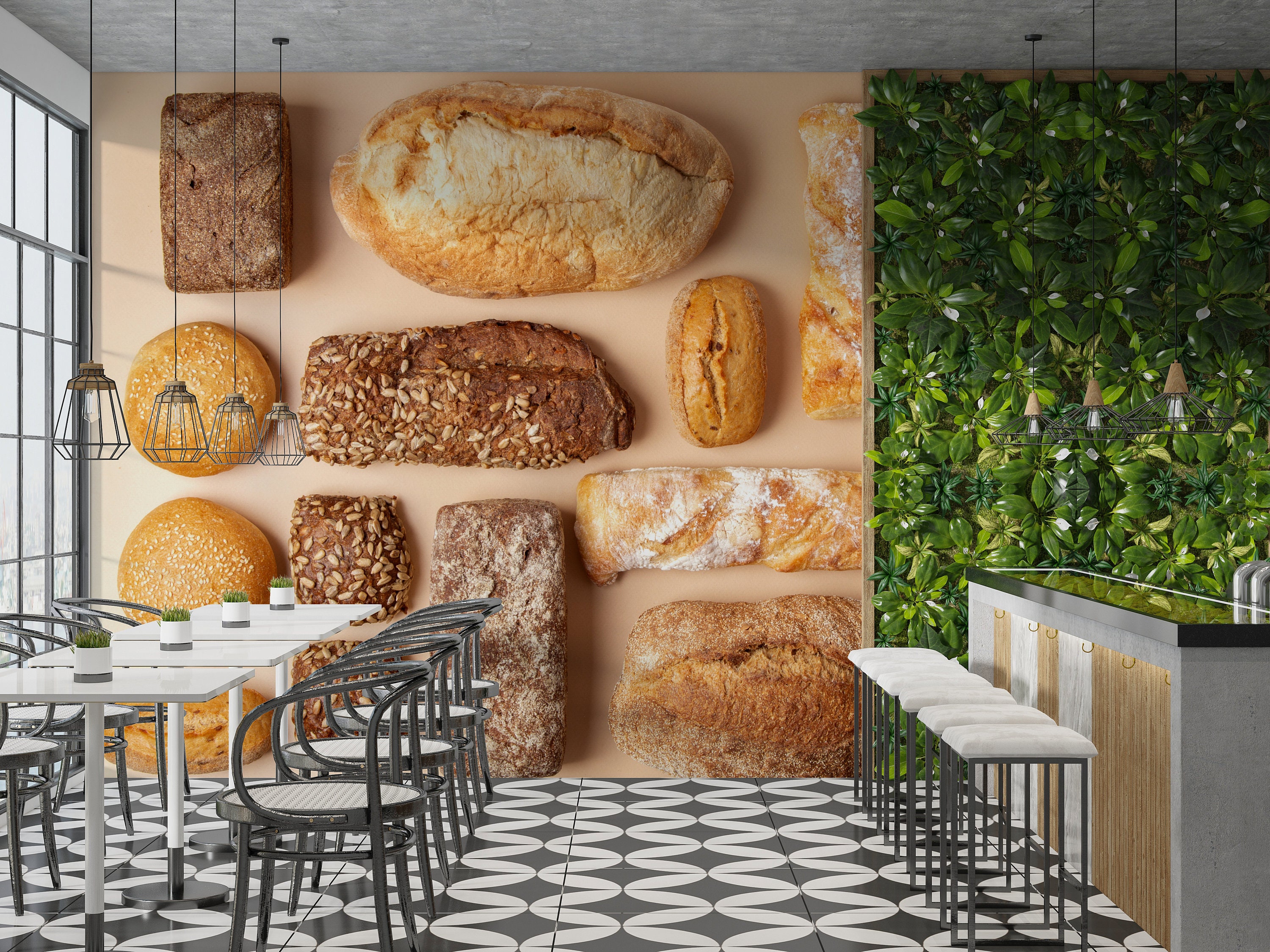 Bakery Wall Mural/ Kitchen Wall Mural/ Colorful Wall Mural/ Bakery Wall ...