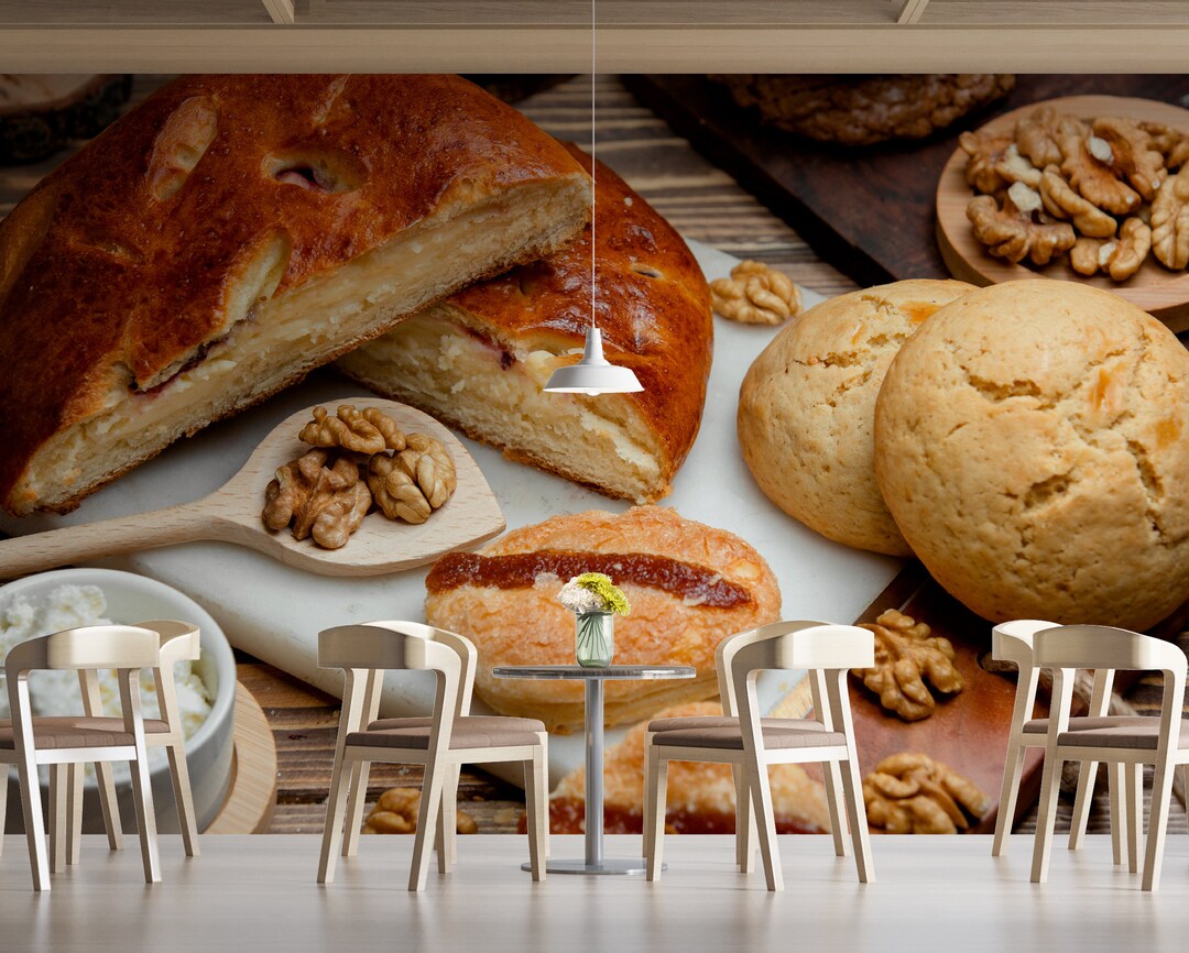 Bakery Wall Mural/ Kitchen Wall Mural/ Colorful Wall Mural/ Bakery Wall ...