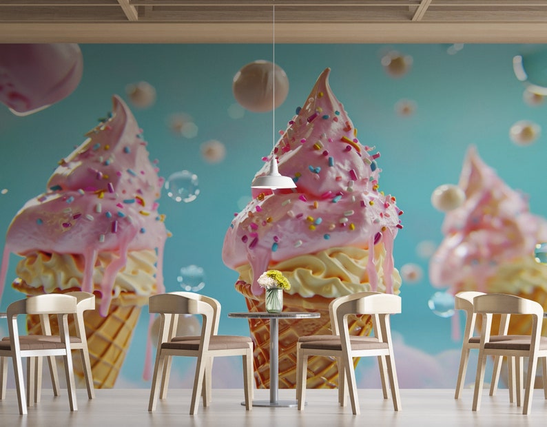 Ice Cream Wall Mural/ 3D Ice Cream Wallpaper/ Ice Cream Wall Art/ Café ...