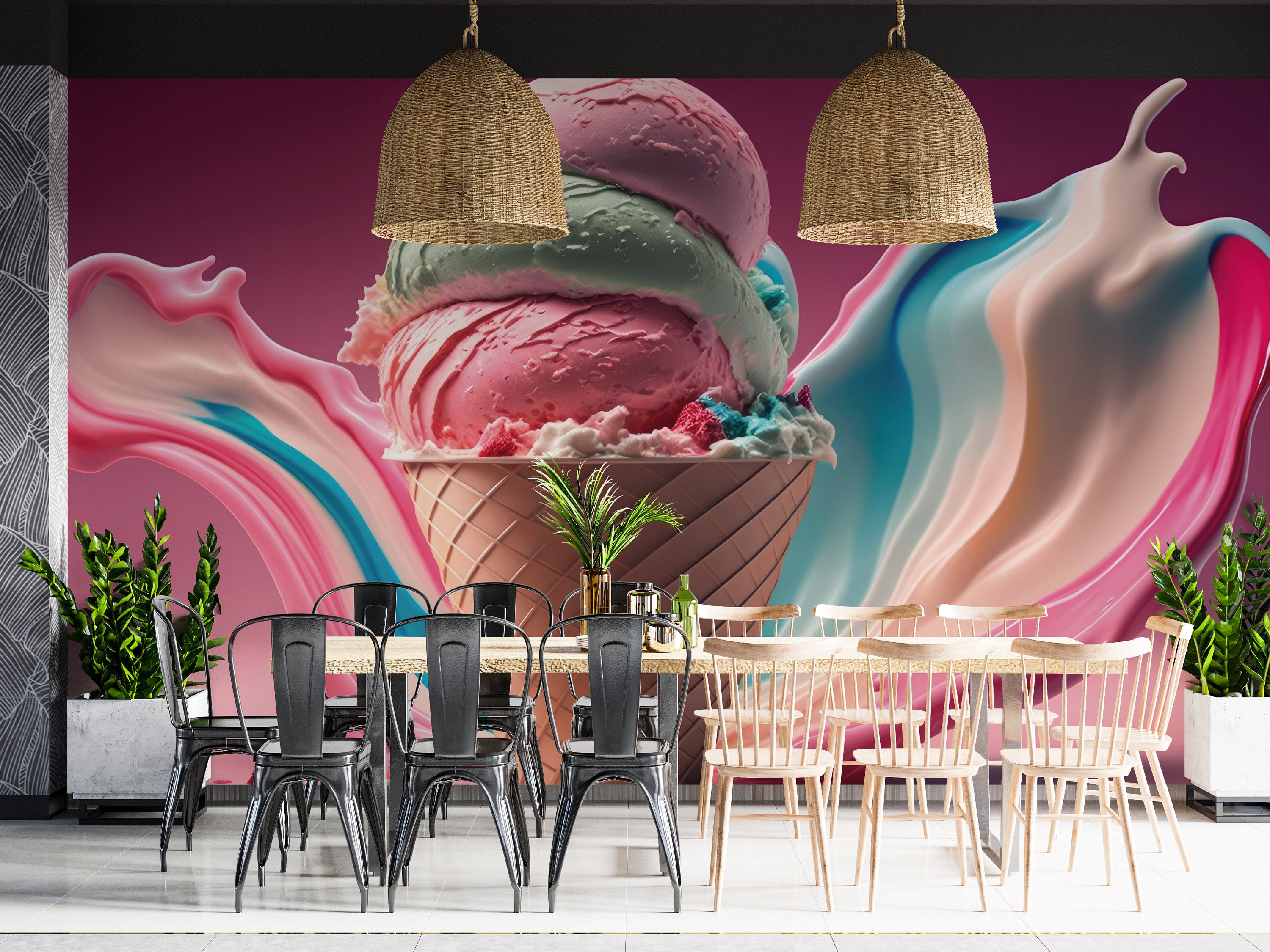 Ice Cream Wall Mural/ 3D Ice Cream Wallpaper/ Ice Cream Wall Art/ Café ...