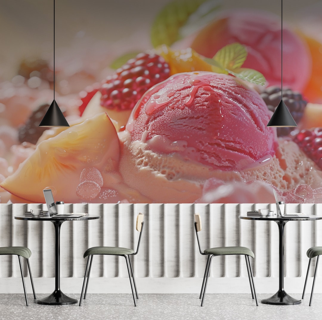 Ice Cream Wall Mural/ 3D Ice Cream Wallpaper/ Ice Cream Wall Art/ Café ...