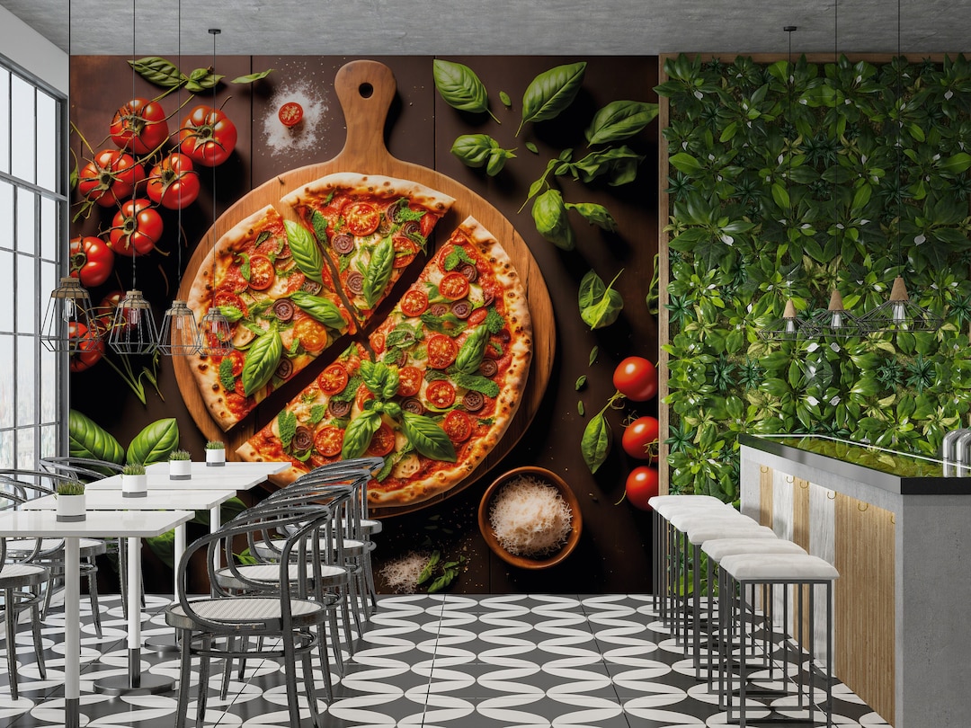 3D Pizza Wallpaper/ Pizza Wall Mural/ Cafe Wall Mural/ Dining Room Wall ...
