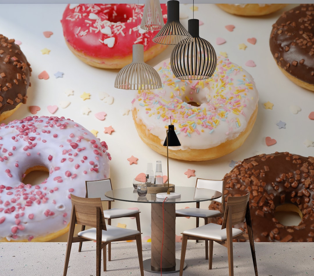 3D Donut Wall Mural/ 3D Donut Wallpaper/ Colorful Wall Mural/ Bakery ...