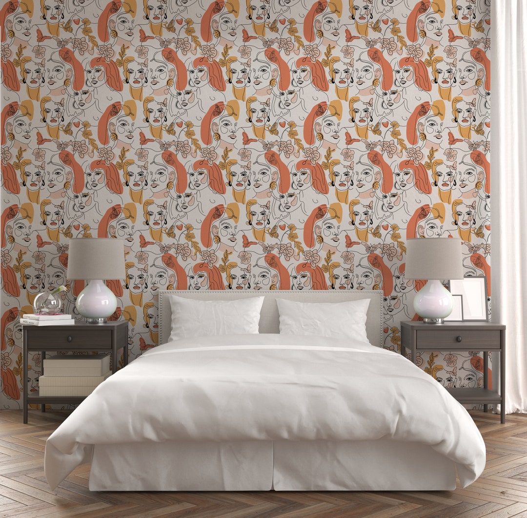 Boho Wallpaper/ Abstract Modern Wallpaper/ Beige Boho Peel and Stick ...