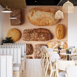 Bakery Wall Mural/ Kitchen Wall Mural/ Colorful Wall Mural/ Bakery Wall ...
