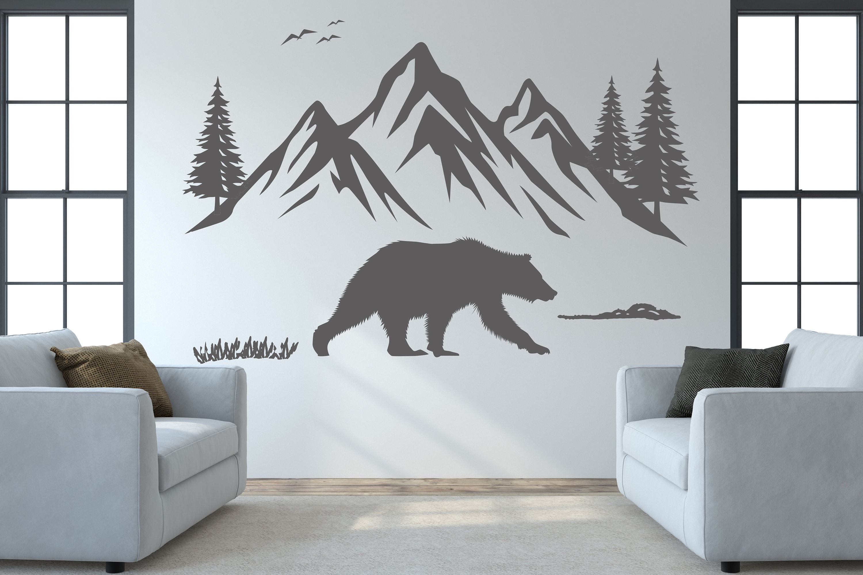 Mountains Wall Decal/mountain Wall Sticker/ Pine Trees - Etsy