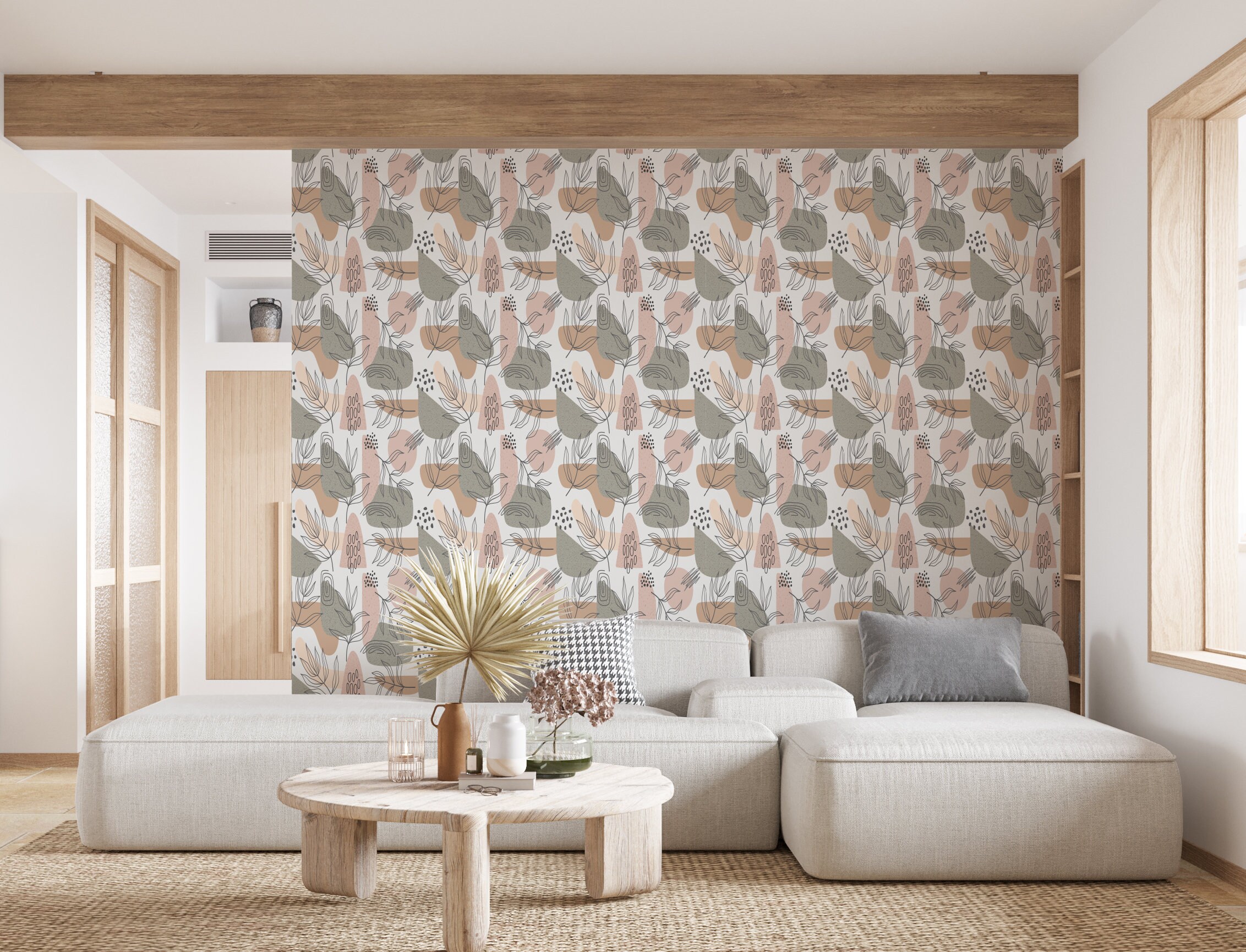 Boho Wallpaper/ Abstract Modern Wallpaper/ Beige Boho Peel and - Etsy