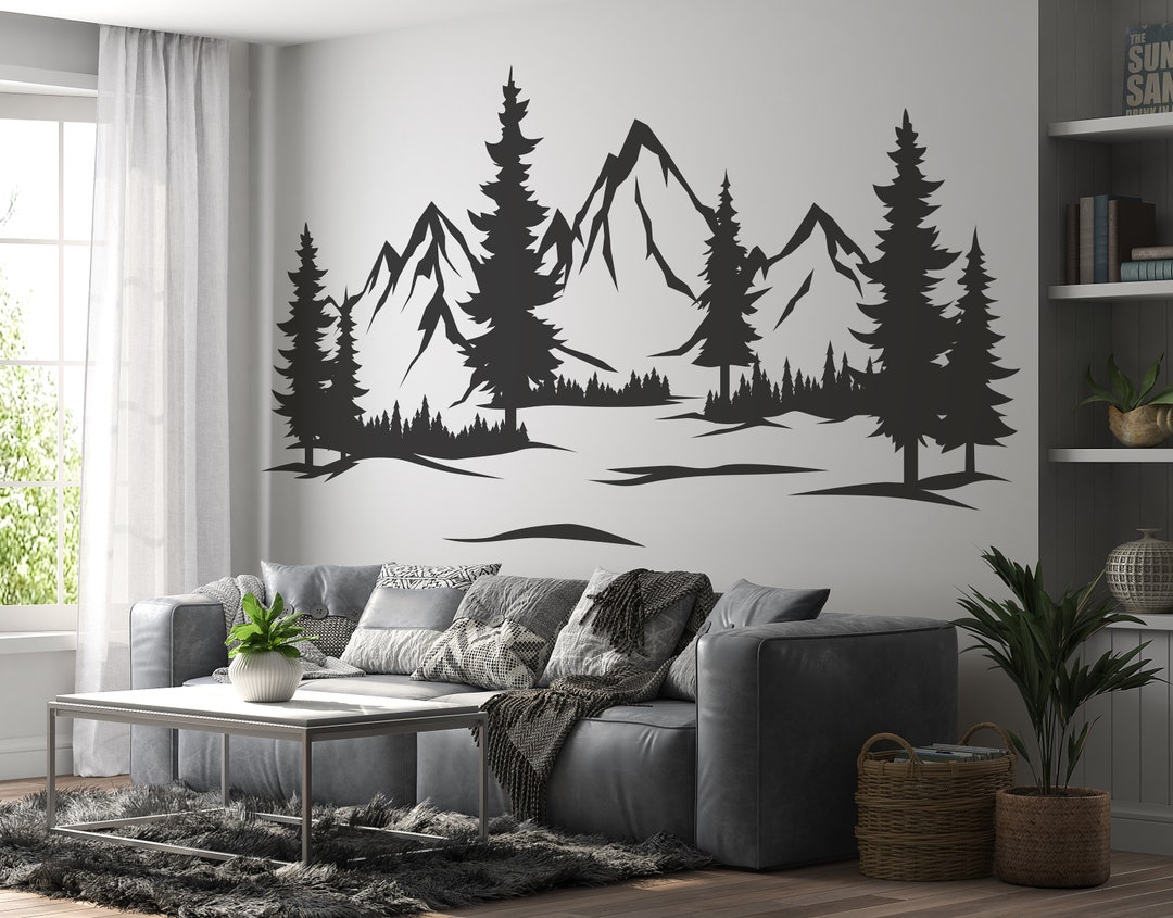 Mountains Wall Decal/mountain Wall Sticker/ Pine Trees Mountains Wall ...