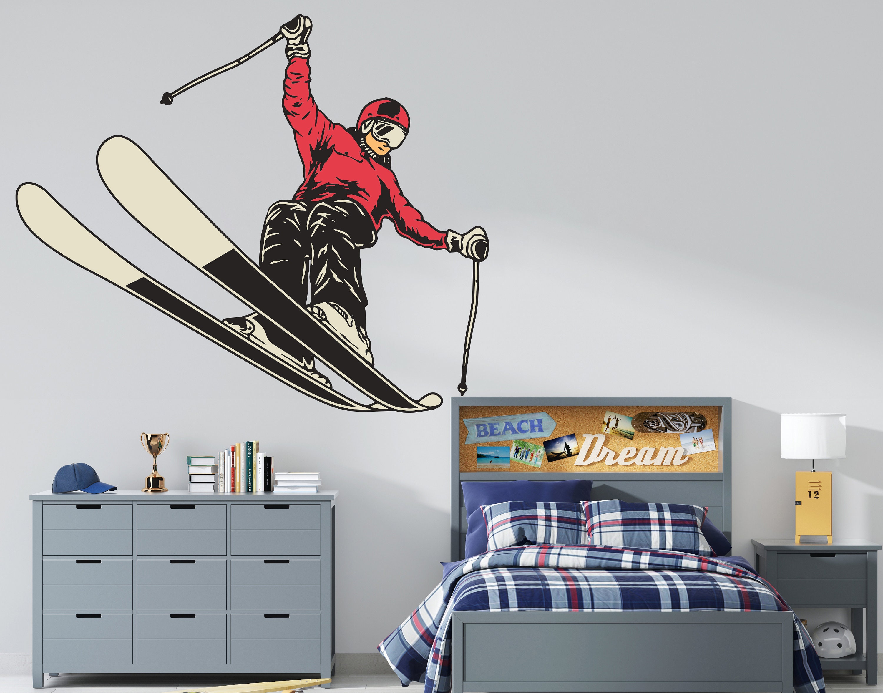 Ski Wall Decal/ Skier Wall Decal/ Ski Jump Decal/ Winter Sports Decal ...