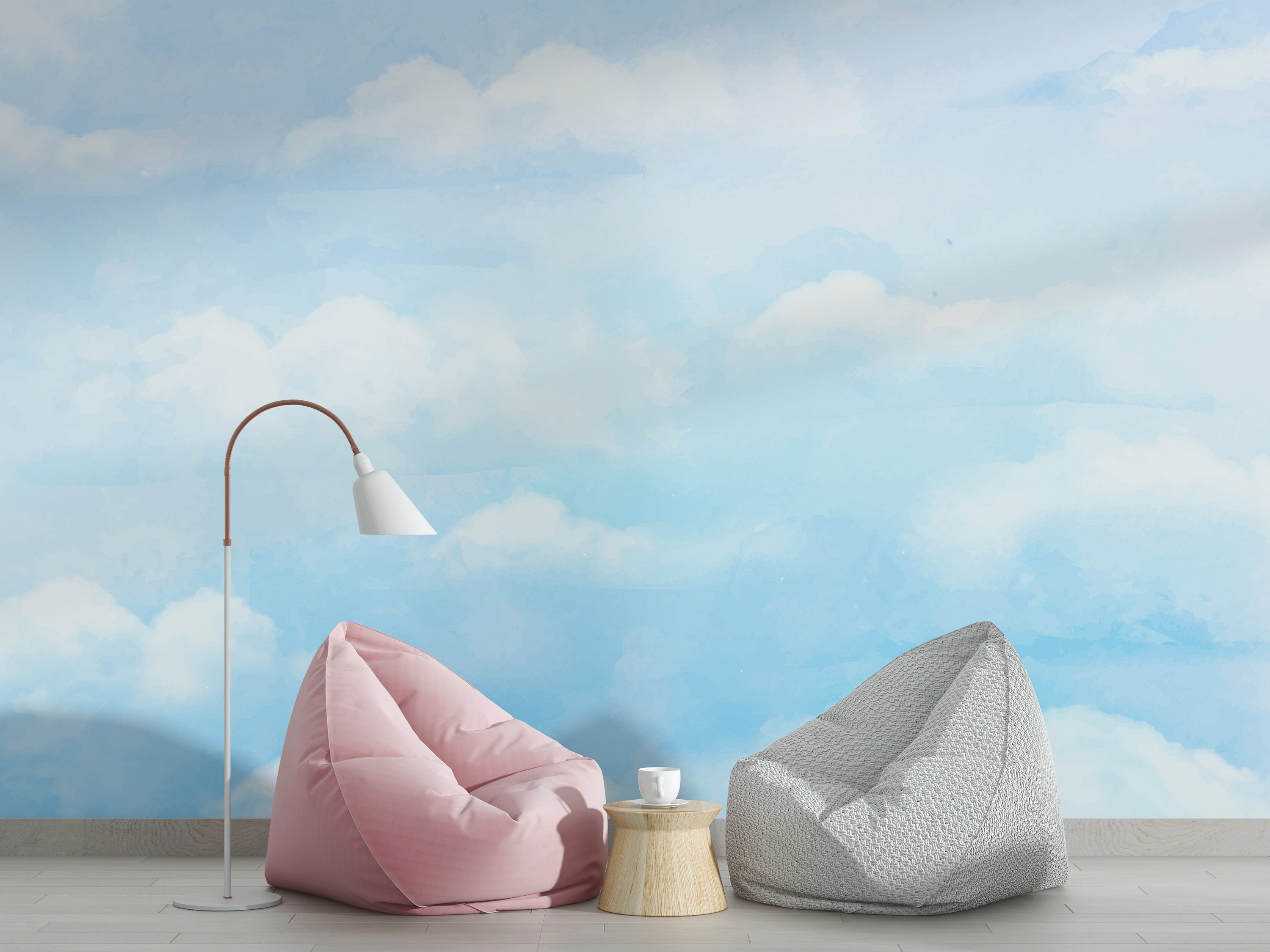Sky Wall Mural/ Clouds Wall Mural/ Blue Sky Photo Wallpaper/ Pastel ...