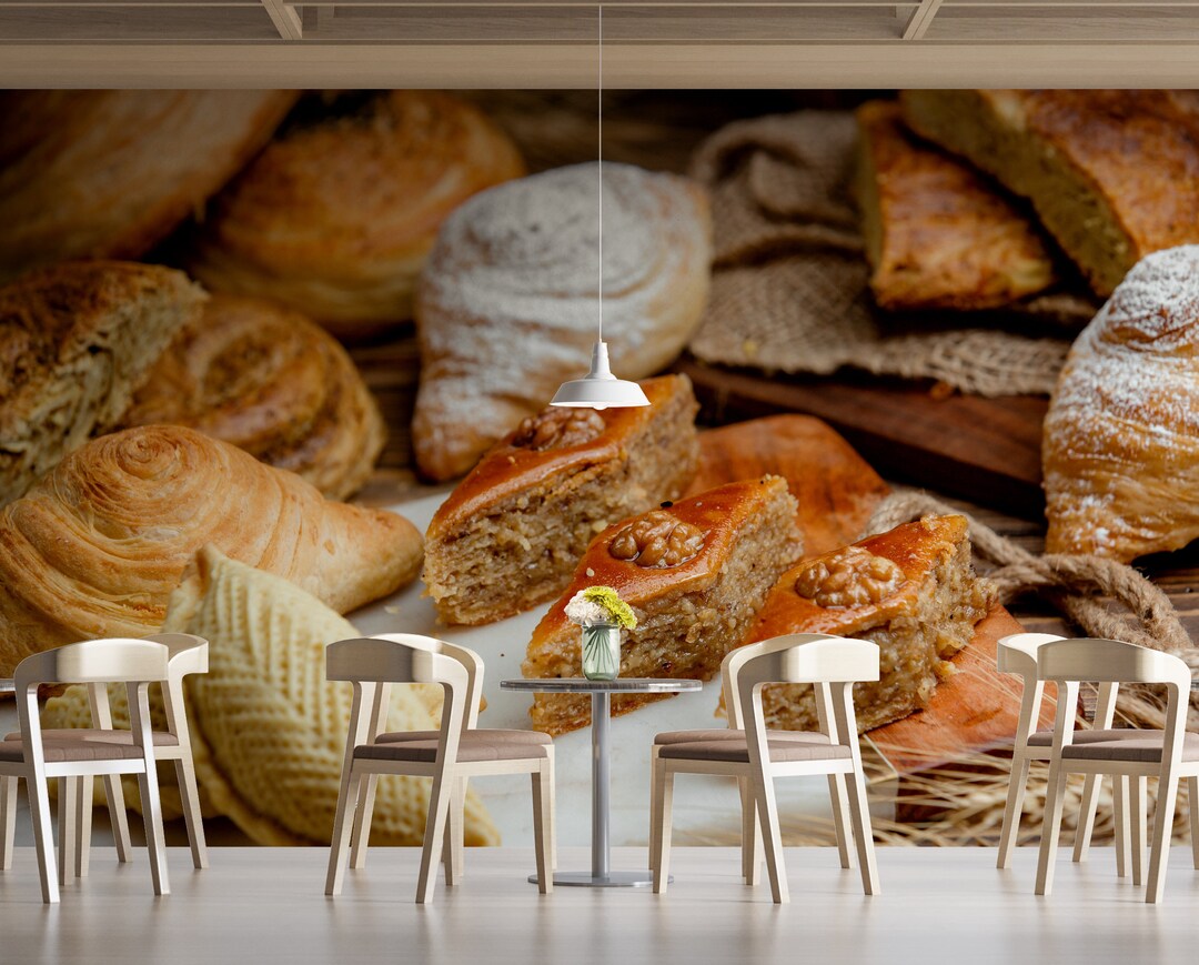 Bakery Wall Mural/ Kitchen Wall Mural/ Colorful Wall Mural/ Bakery Wall ...