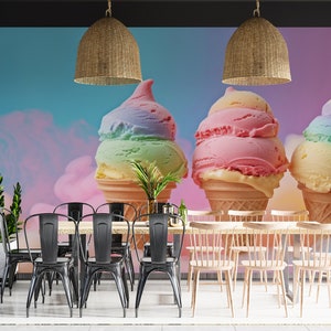 Ice Cream Wall Mural/ 3D Ice Cream Wallpaper/ Ice Cream Wall Art/ Café ...