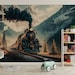 Locomotive Wallpaper/ Steam Train Wall Print/ 3D Wall Mural/ Old Steam ...