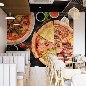 3D Pizza Wallpaper/ Pizza Wall Mural/ Cafe Wall Mural/ Dining Room Wall ...