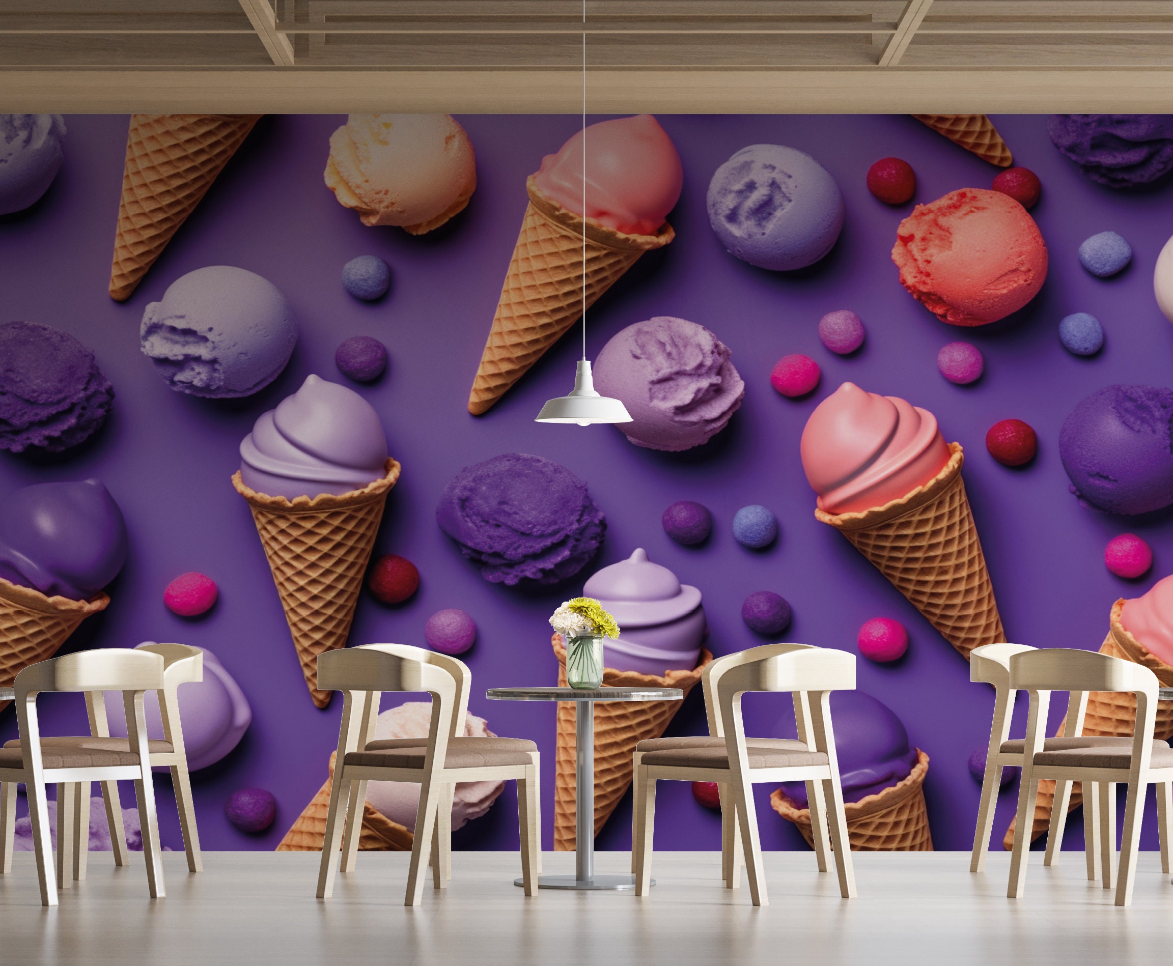 Ice Cream Wall Mural/ 3D Ice Cream Wallpaper/ Ice Cream Wall Art/ Café ...