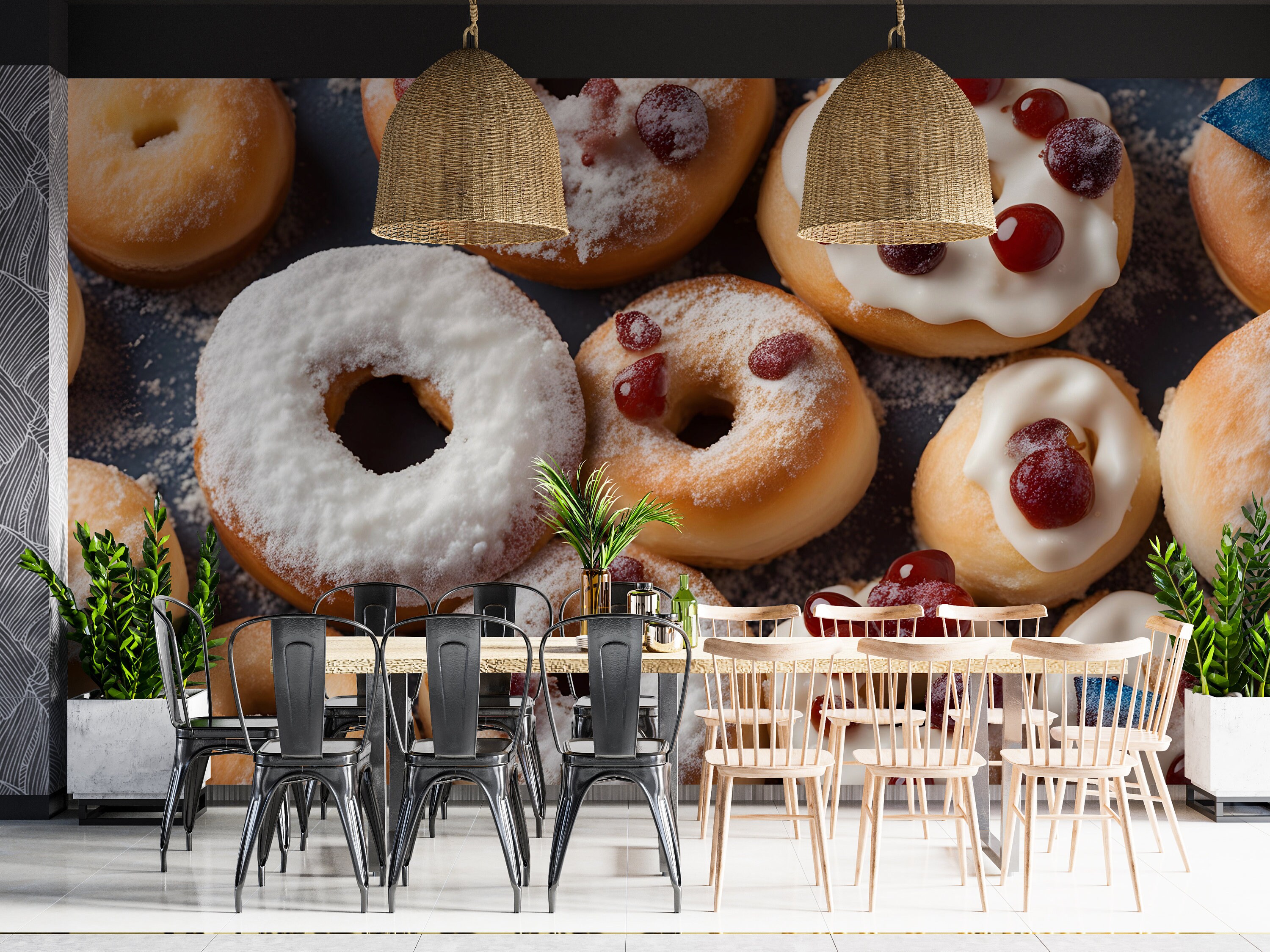 3D Donut Wall Mural/ 3D Donut Wallpaper/ Colorful Wall Mural/ Bakery ...