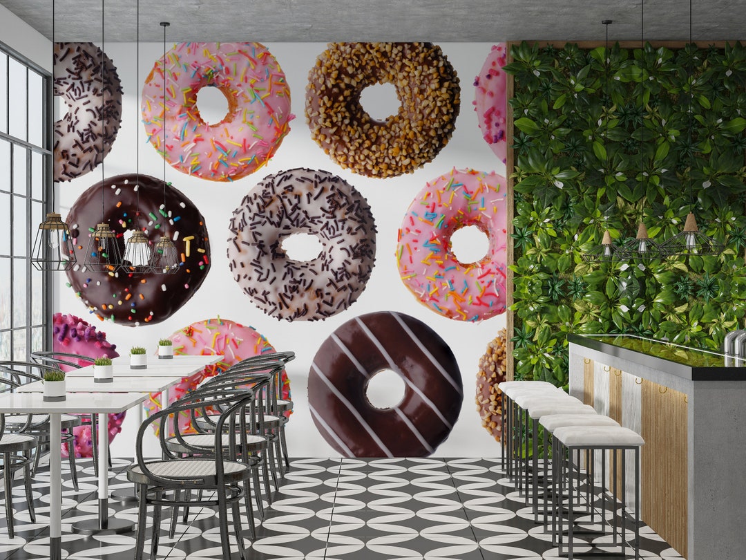 3D Donut Wall Mural/ 3D Donut Wallpaper/ Colorful Wall Mural/ Bakery ...