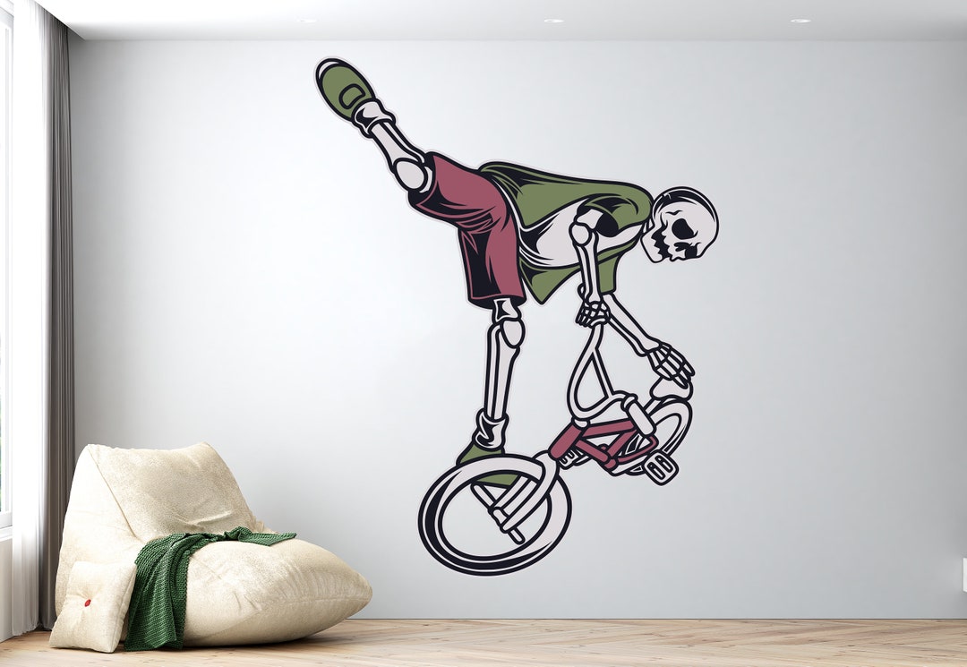 BMX Wall Decal/skeleton Wall Decal/ Mountain Bike Wall Decal/ Bicycle ...