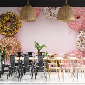 3D Donut Wall Mural/ 3D Donut Wallpaper/ Colorful Wall Mural/ Bakery ...