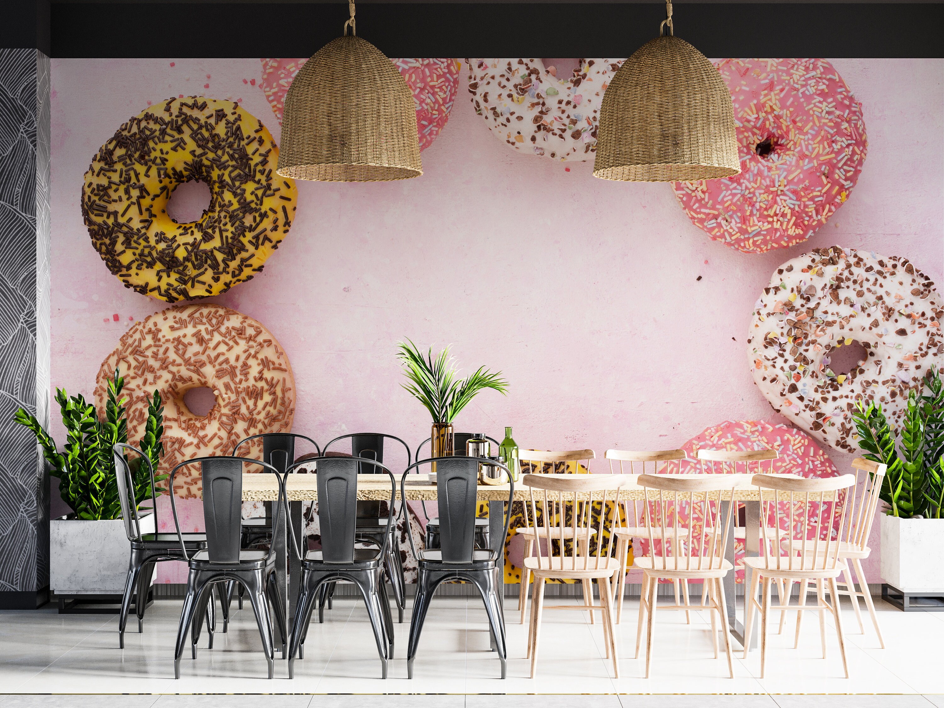 3D Donut Wall Mural/ 3D Donut Wallpaper/ Colorful Wall Mural/ Bakery ...