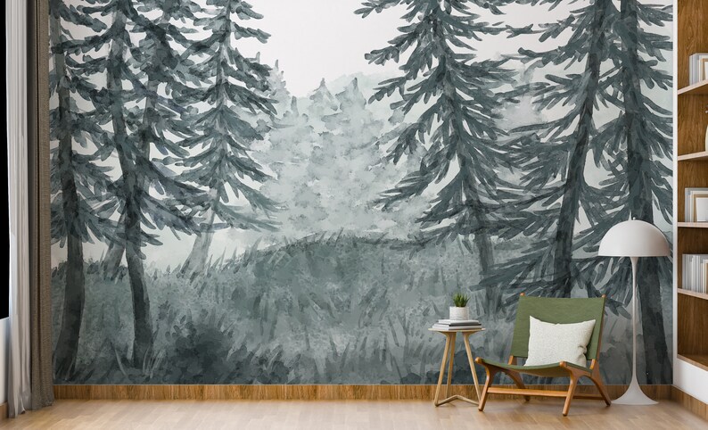 Forest Wall Mural/ Nature Wall Mural/ Spruce Forest Wall - Etsy