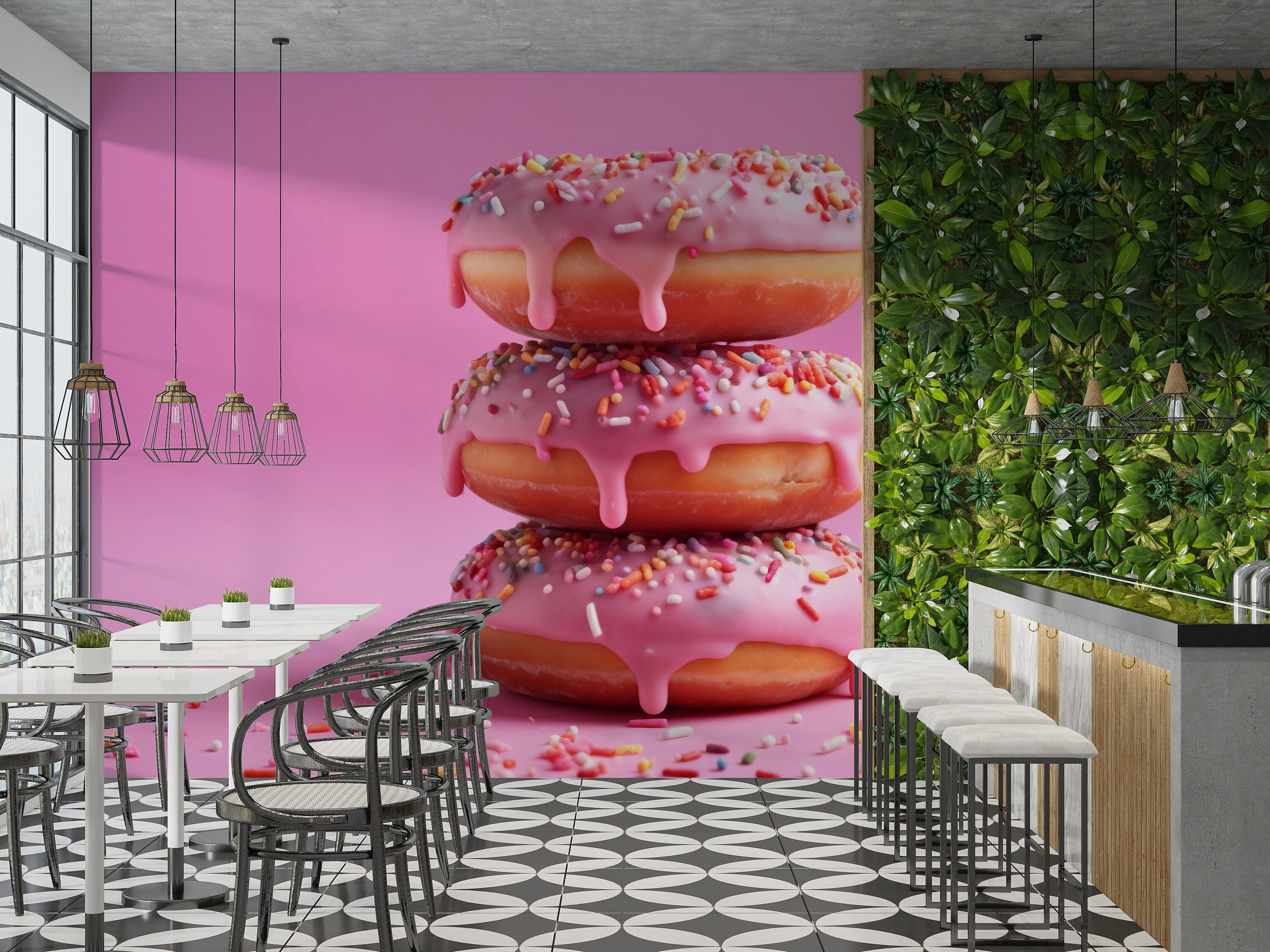 3D Donut Wall Mural/ 3D Donut Wallpaper/ Colorful Wall Mural/ Bakery ...