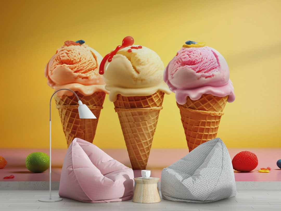 Ice Cream Wall Mural/ 3D Ice Cream Wallpaper/ Ice Cream Wall Art/ Café ...