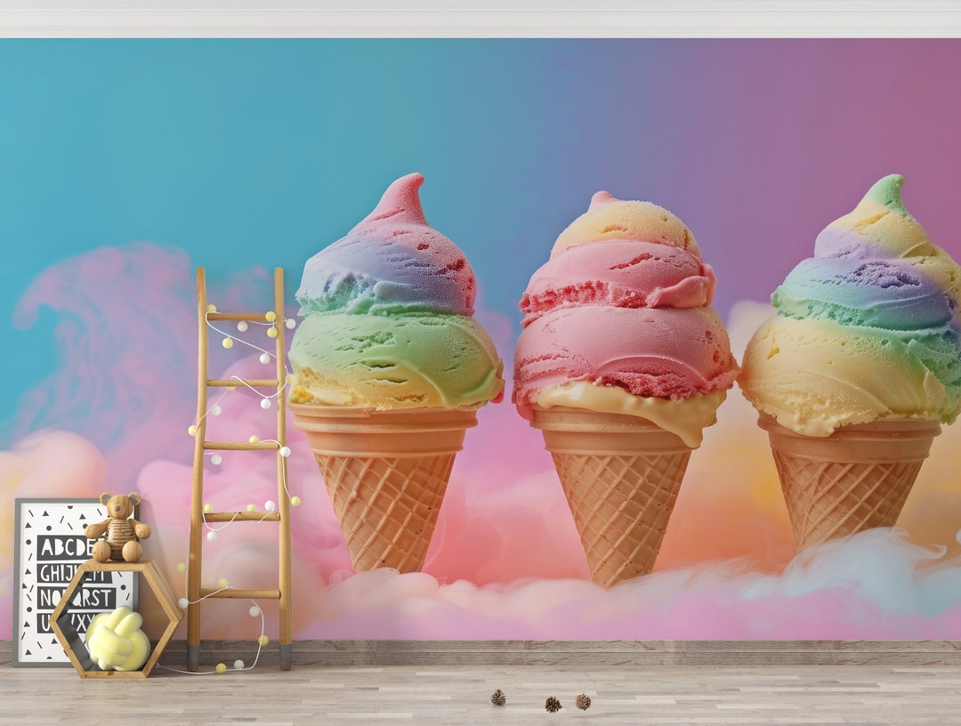 Ice Cream Wall Mural/ 3D Ice Cream Wallpaper/ Ice Cream Wall Art/ Café ...