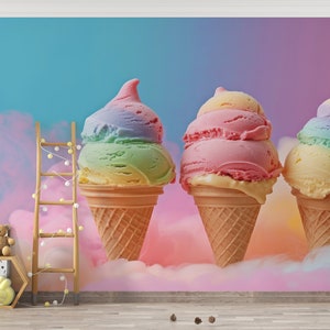 Ice Cream Wall Mural/ 3D Ice Cream Wallpaper/ Ice Cream Wall Art/ Café ...