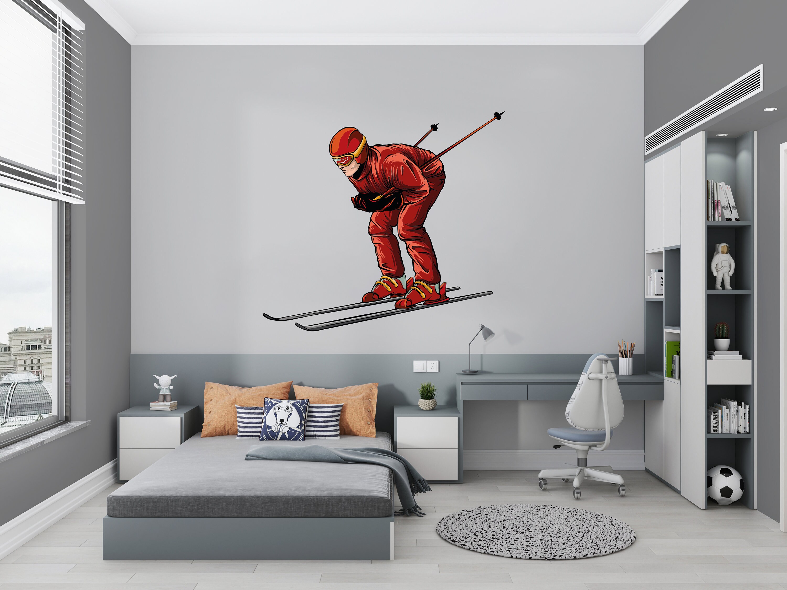 Ski Wall Decal/ Skier Wall Decal/ Ski Jump Decal/ Winter Sports Decal ...