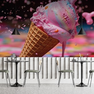 Ice Cream Wall Mural/ 3D Ice Cream Wallpaper/ Ice Cream Wall Art/ Café ...