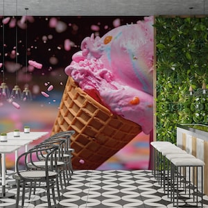 Ice Cream Wall Mural/ 3D Ice Cream Wallpaper/ Ice Cream Wall Art/ Café ...