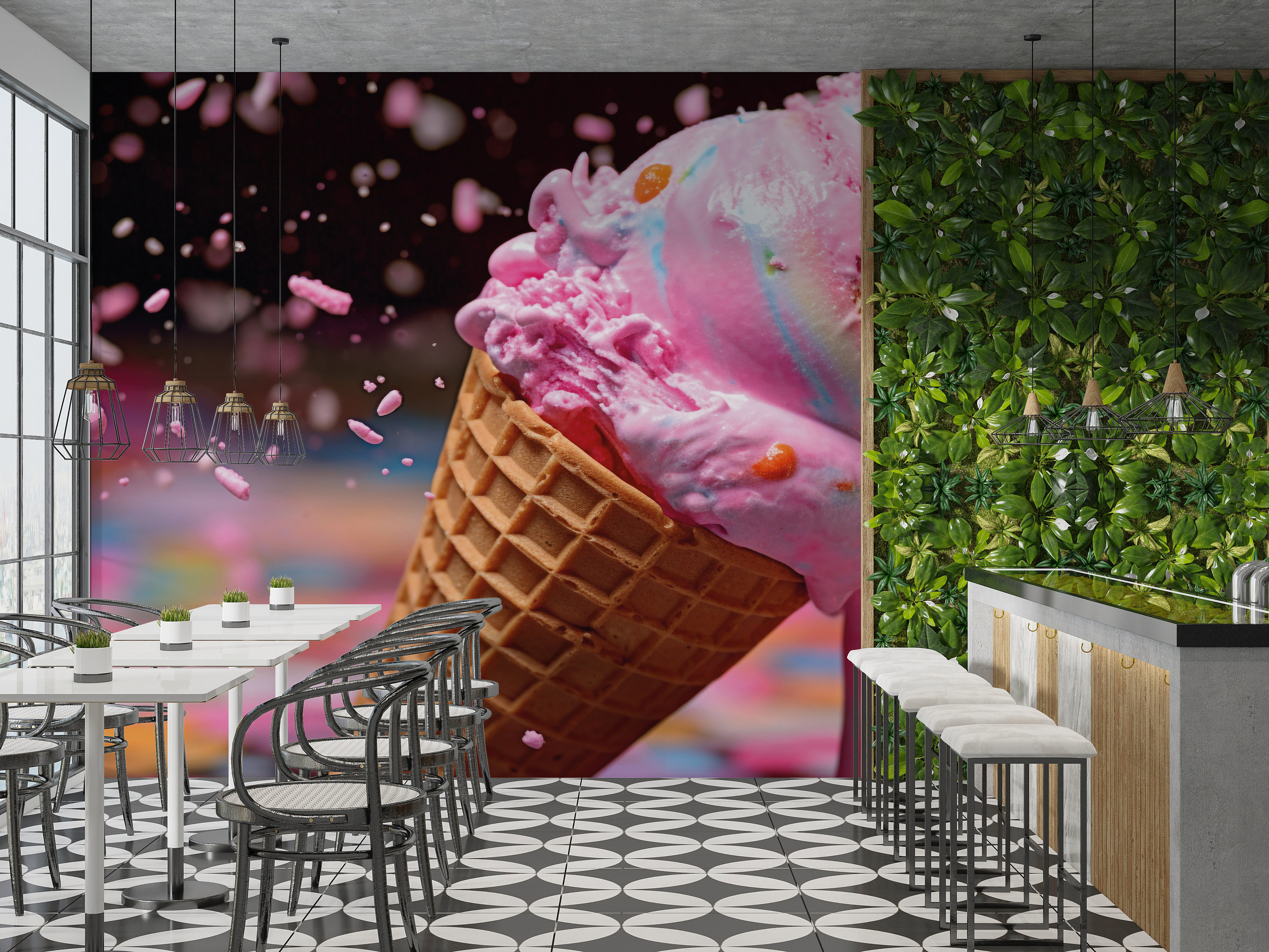 Ice Cream Wall Mural/ 3D Ice Cream Wallpaper/ Ice Cream Wall Art/ Café ...