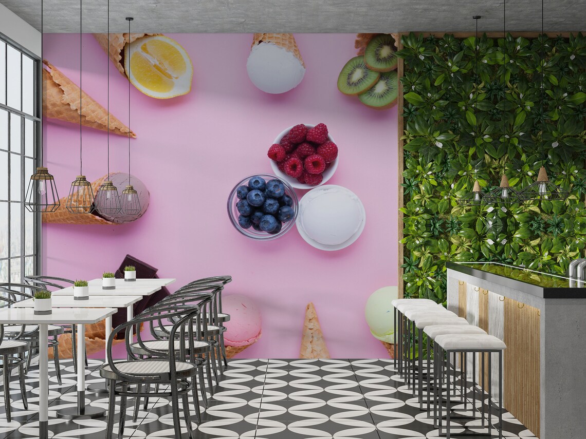 Ice Cream Wall Mural/ 3D Ice Cream Wallpaper/ Ice Cream Wall Art/ Café ...