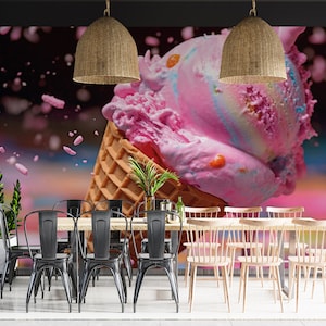 Ice Cream Wall Mural/ 3D Ice Cream Wallpaper/ Ice Cream Wall Art/ Café ...